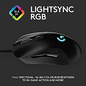 Logitech G403 Hero 25K Gaming Mouse, Lightsync RGB, Lightweight 87G+10G, Braided Cable, 25,600 DPI, Rubber Side Grips (Renewed)