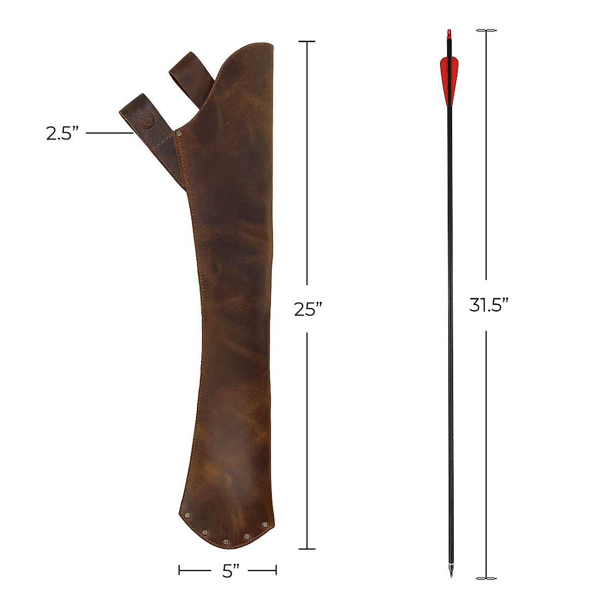 Valhalla Gear, Hip Quiver with Belt Loop, Arrow Holder for Target Shooting, Archery Sports, Target Training, Full Grain Leather, Handmade, Bourbon Brown