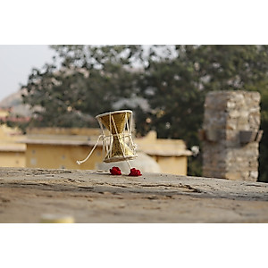 De Kulture Handheld Brass Damroo (Medium) Traditional Indian Folk Musical Percussion Instruments, Handmade Drum Damru, 6x8 (DH) Inches