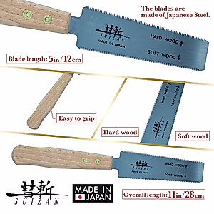 SUIZAN Japanese Flush Cut Saw Small Hand 5 Inch Pull for Hardwood and Softwood Woodworking tools Trim