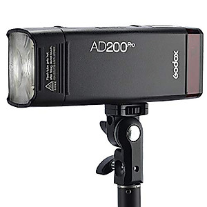 GODOX AD200Pro Godox AD200 PRO Version, 200Ws 2.4G Flash Strobe, 1/8000 HSS, 500 Full Power Flashes, 0.01-1.8s Recycling, 2900mAh Battery, Bare Bulb/Speedlite Fresnel Flash Head, Lightweight Compact