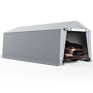 Tangkula 10x20Ft Heavy-Duty Carport, Outdoor Portable Garage with Reinforced Triangular Beams, Galvanized Steel Frame, All-Season Metal Car Canopy with 2 Removable Doors for Car, Truck, SUV, Boat