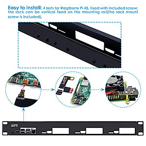 GeeekPi 1U Rack Mount for Raspberry Pi 4, 19" 1U Rackmount Supports 1-4 Units with 4pcs Fans, Aluminum Heatsinks, Micro HDMI Boards, TF Card to FPC Boards for Raspberry Pi 4B
