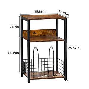 LELELINKY 3 Tier End Table,Record Player Stand with Storage Up to 100 Albums,Turntable Stand for Vinyl,Brown Records Shelf for Living Room Bedroom