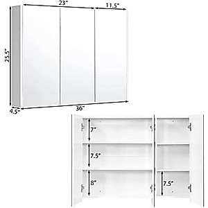 LUARANE Bathroom Medicine Cabinet, Wall Mounted Cabinet with Triple Mirror Door, Storage Organizer Cabinet with Adjustable Shelf, Mirror Cabinet for Bathroom Room Living Room, White