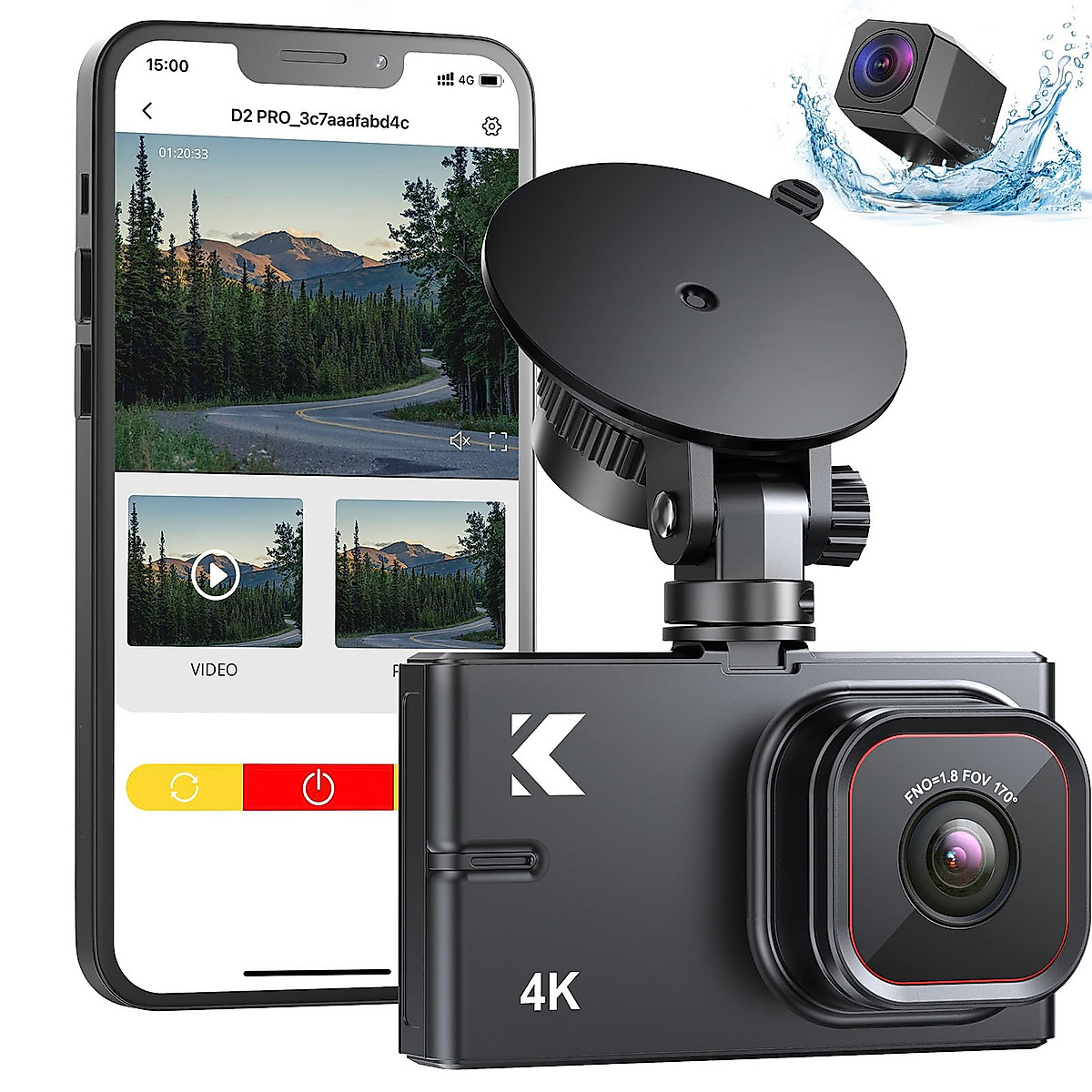 4K Dash Cam Front and Rear with WiFi - Kingslim D2 Pro 4K Front and 1080P Rear Dual Dash Cam for Cars, Dashboard Camera with Night Vision and Parking Monitor, Black, 256GB Supported[Upgraded Version]