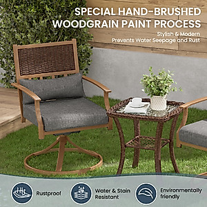 Amopatio 3 Pieces Patio Swivel Chairs Set of 2 with Wicker Table, Bistro Set with Swivel Rocker Chair, Outdoor Furniture with Thickened Cushions for Porch Backyard Deck (Gray)