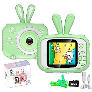 Kids Digital Camera, Kids Video Camera Recorder Shockproof Cameras HD 8 Mega Pixel 2 Inch IPS Screen Kids Mini Camera with 32GB SD for Girls Boys Gifts(Green)