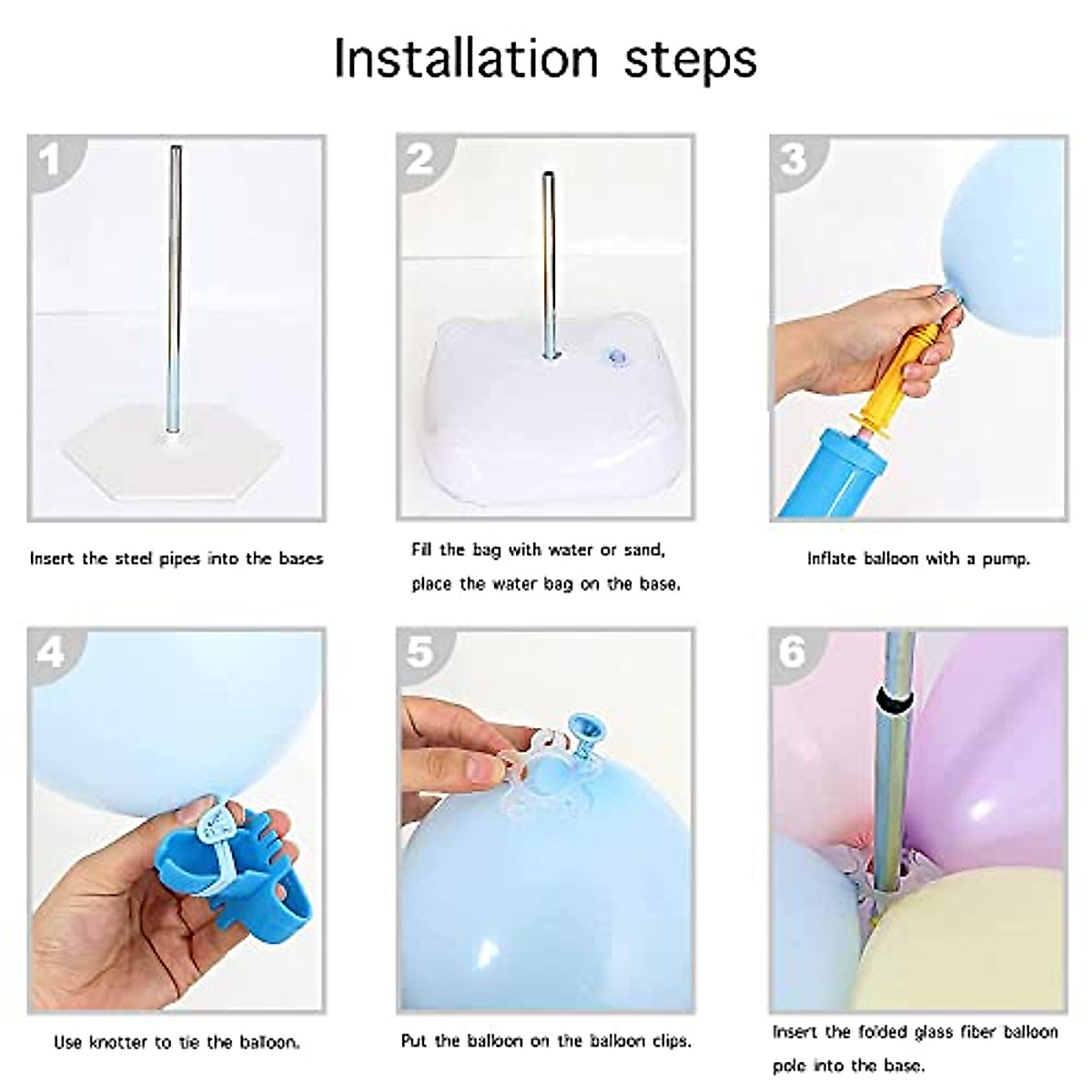 Balloon Arch Kit, Adjustable Balloon Arch Holder Stand with Base, Including Water Fillable Bags, Balloons Clips, Pump and Knotters, Party Decoration Frame for Wedding Baby Shower Birthday Christmas