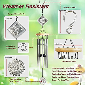 GDNIART Wind Chimes 29inch Daisy Memorial Gift for Father,Mother and People You Loved Sympathy Wind Chime Wind Bells. Metal Zinc Alloy Outdoor Decor for Garden Patio Porch Yard, Home
