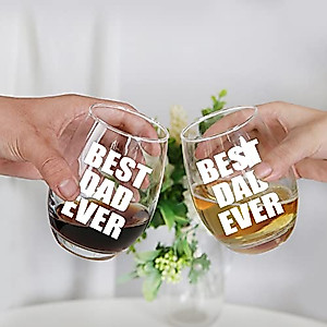 Best Dad Ever Wine Glass, Father's Day Stemless Wine Glass for Dad, Husband, New Dad, Grandpa, Gifts for Father's Day Birthday from Daughter Son Kids, Great Father's Day Christmas Gifts