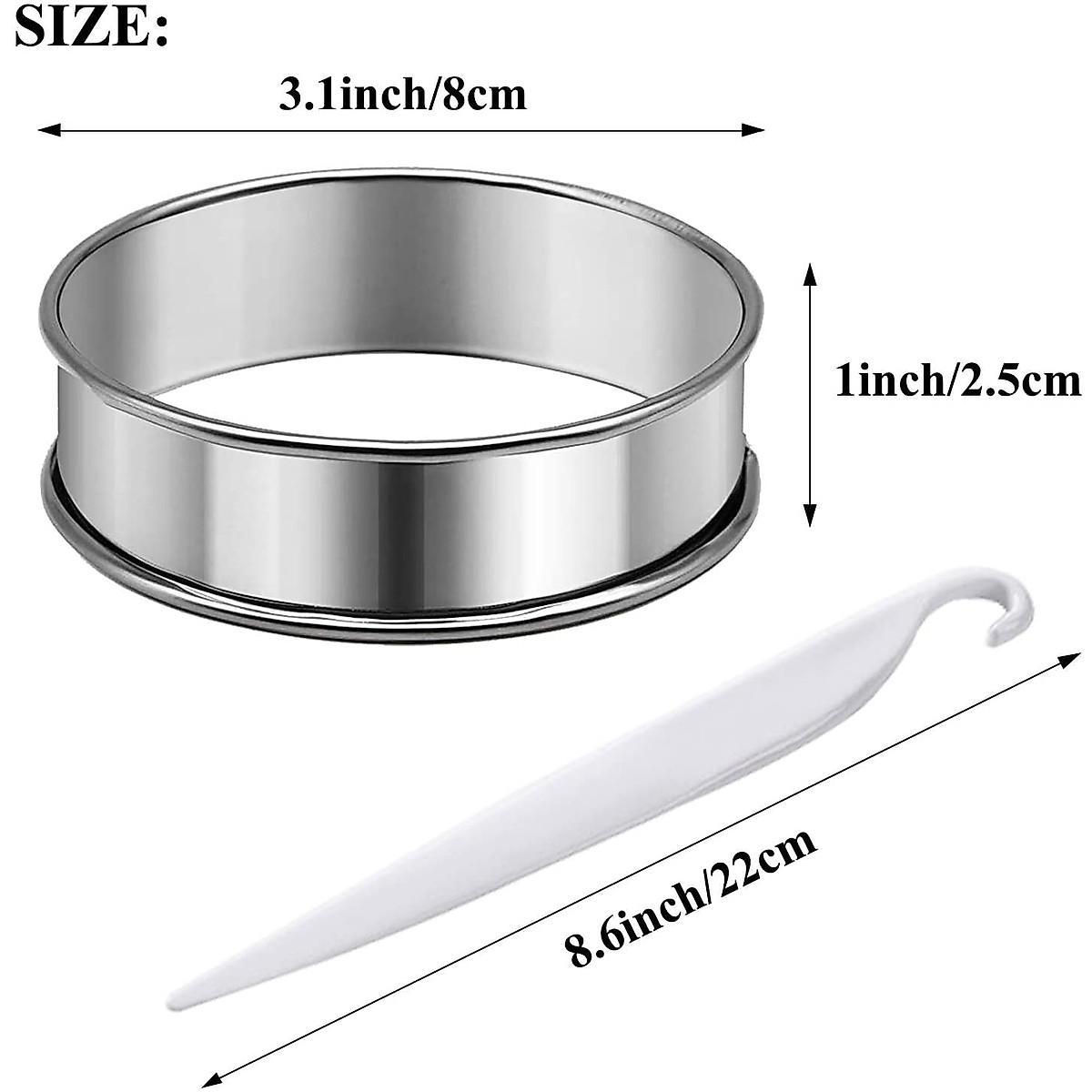 English Muffins Mold, Aulufft 16 Pieces Stainless Steel Double Rolled Rings 3.15 Inch Crumpet Rings Circular Round Muffin Tart Ring Molds for Home Food Baking + 1 Piece Cake Mold Knife1