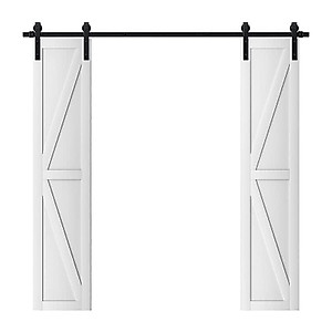 36in x 84in (Double 18in x 84in Door) Barn Doors with 6.6ft Hardware Kit, Pre-Finished Surface, Pre-Drilled Holes Easy Assembly, Solid MDF Covered with Water-Resistant PVC Surface, K Frame, White