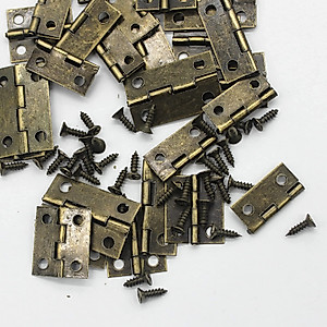 60Pcs Small Mini Hinges for Wooden Box, Crafts, Jewelry Box, Bird House, Bronze Small Box Hinges with 260 Pcs Screws