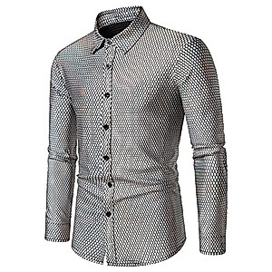 Maiyifu-GJ Men's Disco Shiny Dress Shirt Long Sleeve Button Down Nightclub Party Shirts Luxury Printed Slim Fit Prom Shirt (Silver,XX-Large)