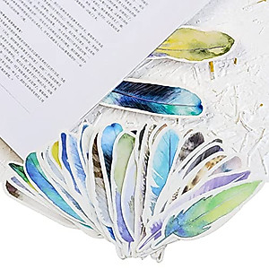 Haidong 2 Boxes/60PCS Color Feather Paper Reading Bookmark, Feather Shape Bookmark Stationery Supplies, Feather Bookmark