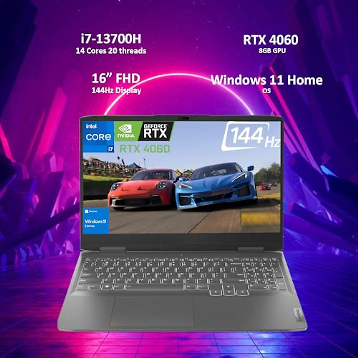 Lenovo LOQ Gaming Laptop, 16'' WUXGA 144Hz Display, 13th Gen Intel i7-13700H, NVIDIA GeForce RTX 4060, 64GB DDR5 RAM, 2TB SSD, Webcam, HDMI, RJ45, Backlit KB, Wi-Fi 6, Grey (LOQ 16IRH8)