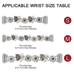 Stretchy Metal Bracelet Bands Compatible with Samsung Galaxy Watch Active 2 bands 40mm 44mm/Active 40mm/Galaxy Watch 3 41mm/42mm/Gear S2/Galaxy Watch 5 4 20mm Women Fancy Elastic Sunflower Strap (Medium, Silver Gold Flower)