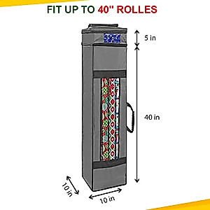 ProPik Wrapping Paper Storage Bag with Pocket and Handles Including Hanging Loop Heavy Duty Material with Clear Window 47 x 10 x 10 Inch Fits 40 Inch Long Rolls (Gray, 1 Count)