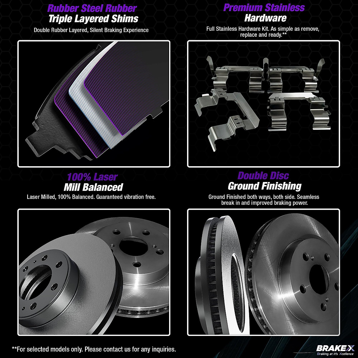 Brake X Rear Brake Pads and Rotors Kit replacement for 2013-2019 Nissan Pathfinder Fits models with 12.13" (308mm) rear rotor diameter ONLY | NYX OE+ Rotors and Alpha Ceramic Brake Pads