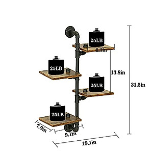 BOTAOYIYI Pipe Shelf, Industrial Pipe Shelving, 4 Tier Wall Book Shelf Corner Shelves with Wood Planks Wall Mounted Metal Floating Farmhouse Wall Rustic Decor Bookcase for Bathroom Bedroom Living Room