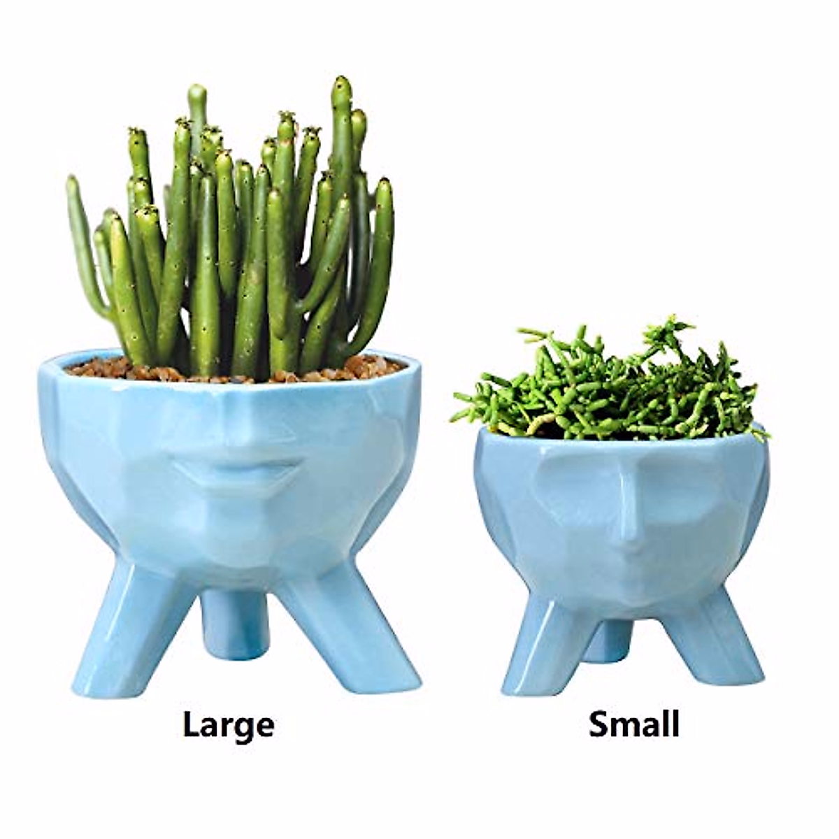 GeLive Ceramic Face Planter Head Plant Pot Modern Statue Artistic Flower Vase Succulent Bonsai Windowsill Box Urn for Home Decoration Indoor Outdoor (Large, Blue)
