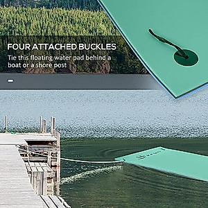 Soozier 12' x 5' Lily Pad Floating Mat with Cup Holder Table, 3-Layer Portable Roll-Up Water Mat Float Dock for 2-3 People, on Lake, River, Beach, Swimming Pool, Green
