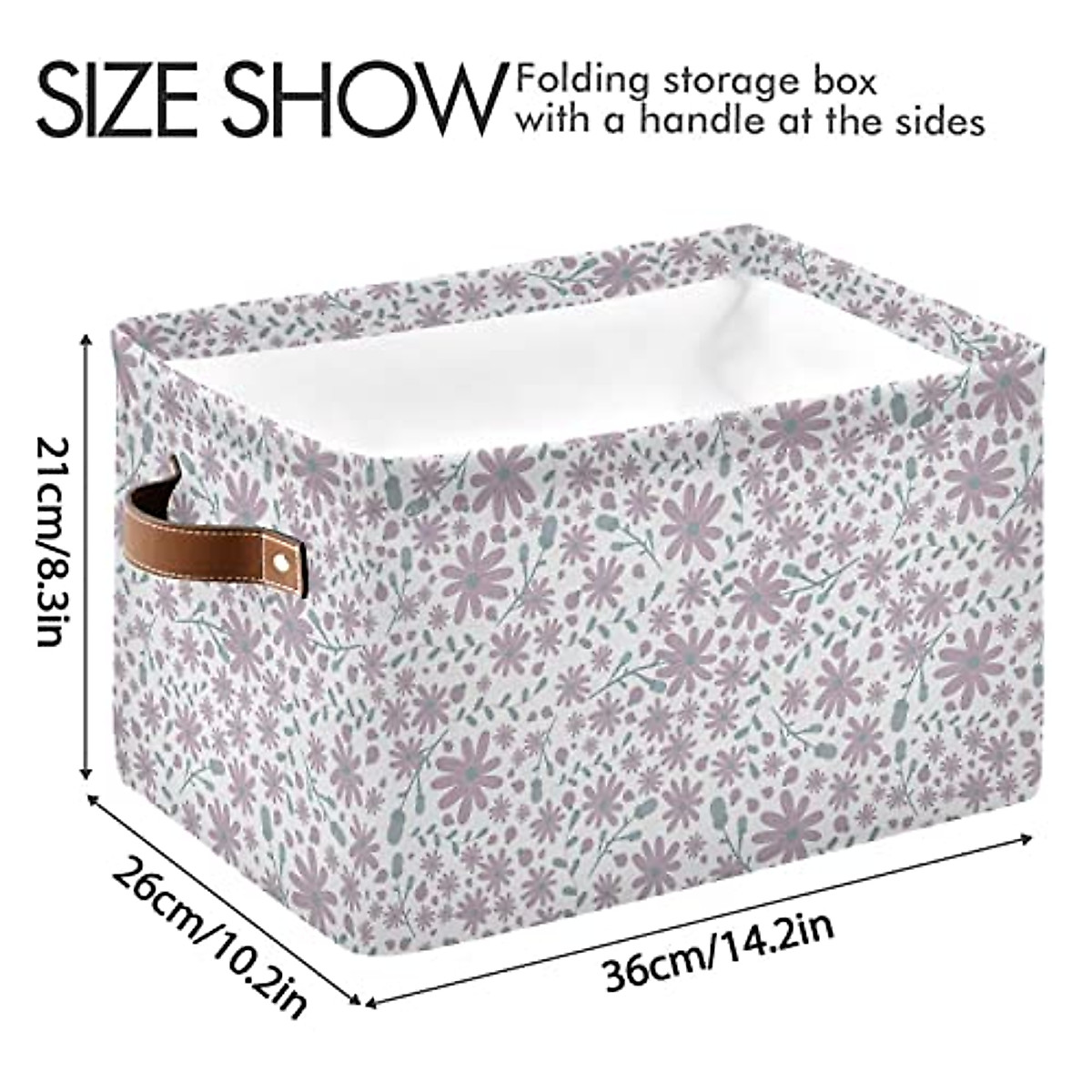 Kigai Large Storage Basket Cute Flower Pattern Square Foldable Canvas Laundry Baskets Bin Waterproof Inner Layer with Sturdy Handles for Kids Toy Nursery Blanket Clothes 1 Pack