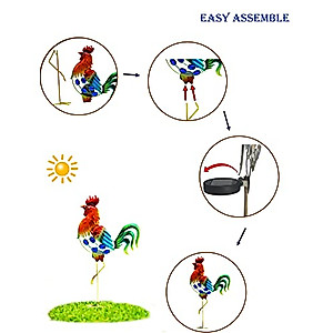 GDF 20" Chicken Decor - Outdoor Rooster Decor Solar Lights -Metal Rooster Garden Decorations for Yard Pathway Lawn Patio Courtyard , Gifts for Her/Him.