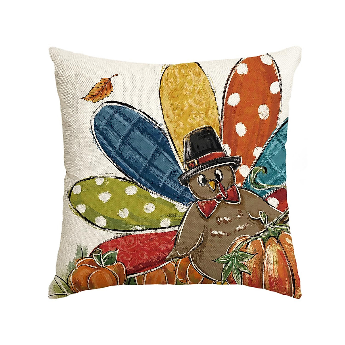 AVOIN colorlife Thanksgiving Turkey Pumpkin Throw Pillow Cover, 18 x 18 Inch Thanksgiving Fall Cushion Case for Sofa Couch