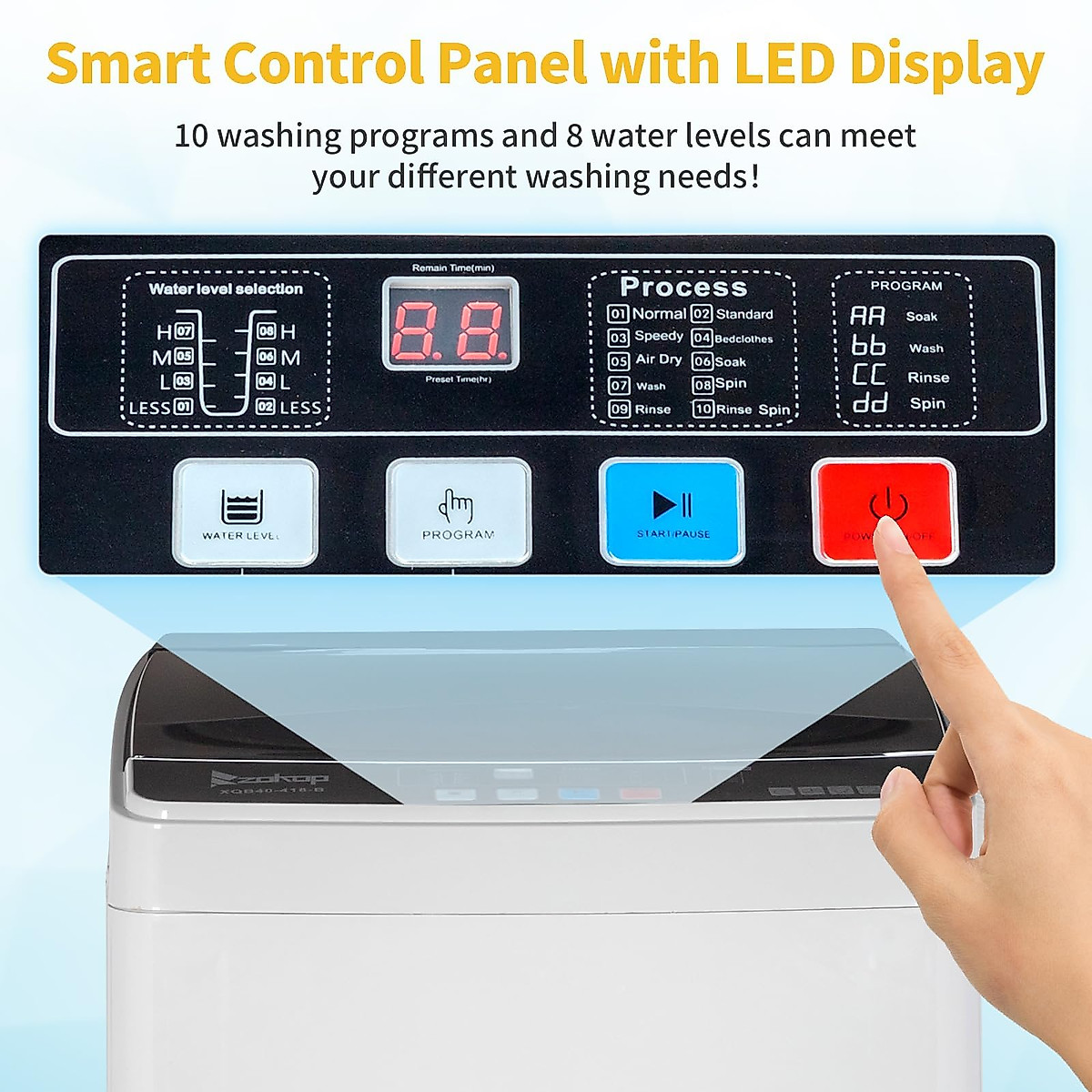 17.8Lbs Portable Washing Machine, 2.3CU.FT. Automatic Portable Washer with Drain Pump, Small Washer and Dryer Combo with 8 Water Levels/10 Programs for Apartments, College Dorms, RVS, White