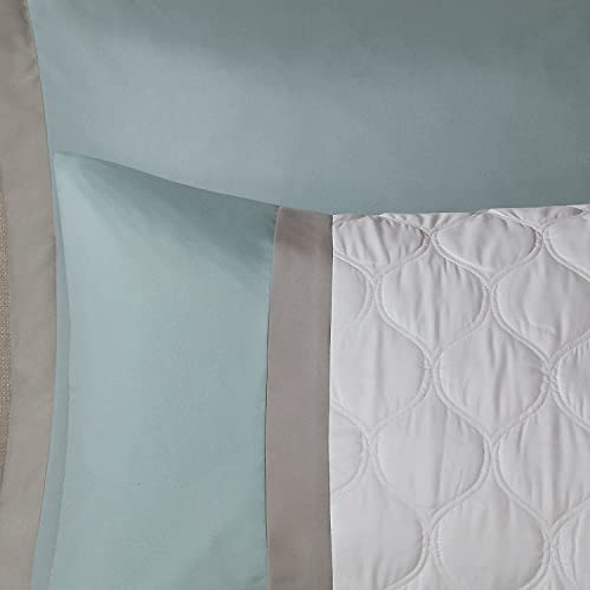510 DESIGN Luxe Quilted Comforter Set Modern Transitional Design, All Season Down Alternative Warm Bedding Matching Shams, Bedskirt, Decorative Pillow, Queen, Shawnee Scrollwork Seafoam