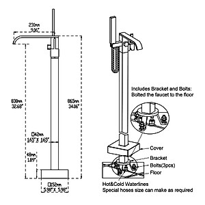 Artiqua Freestanding Bathtub Faucet Tub Filler Brushed Gold Floor Mount Faucets Brass Single Handle with Hand Shower
