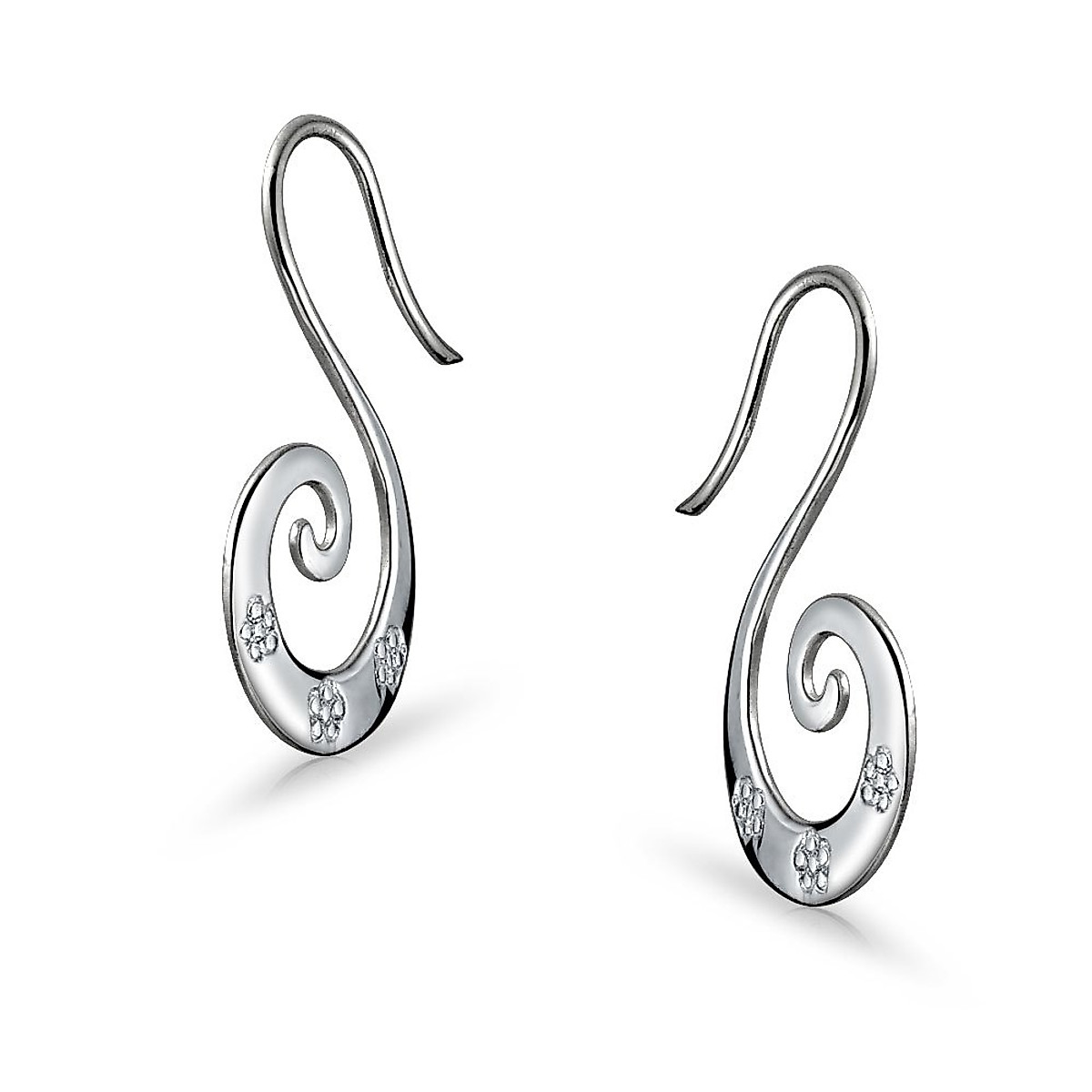 Boho Artisan Tribal Flower Blossom Swirl Wire Spiral Pull Through Hoop Threader Earrings For Women For Teen .925 Sterling Silver