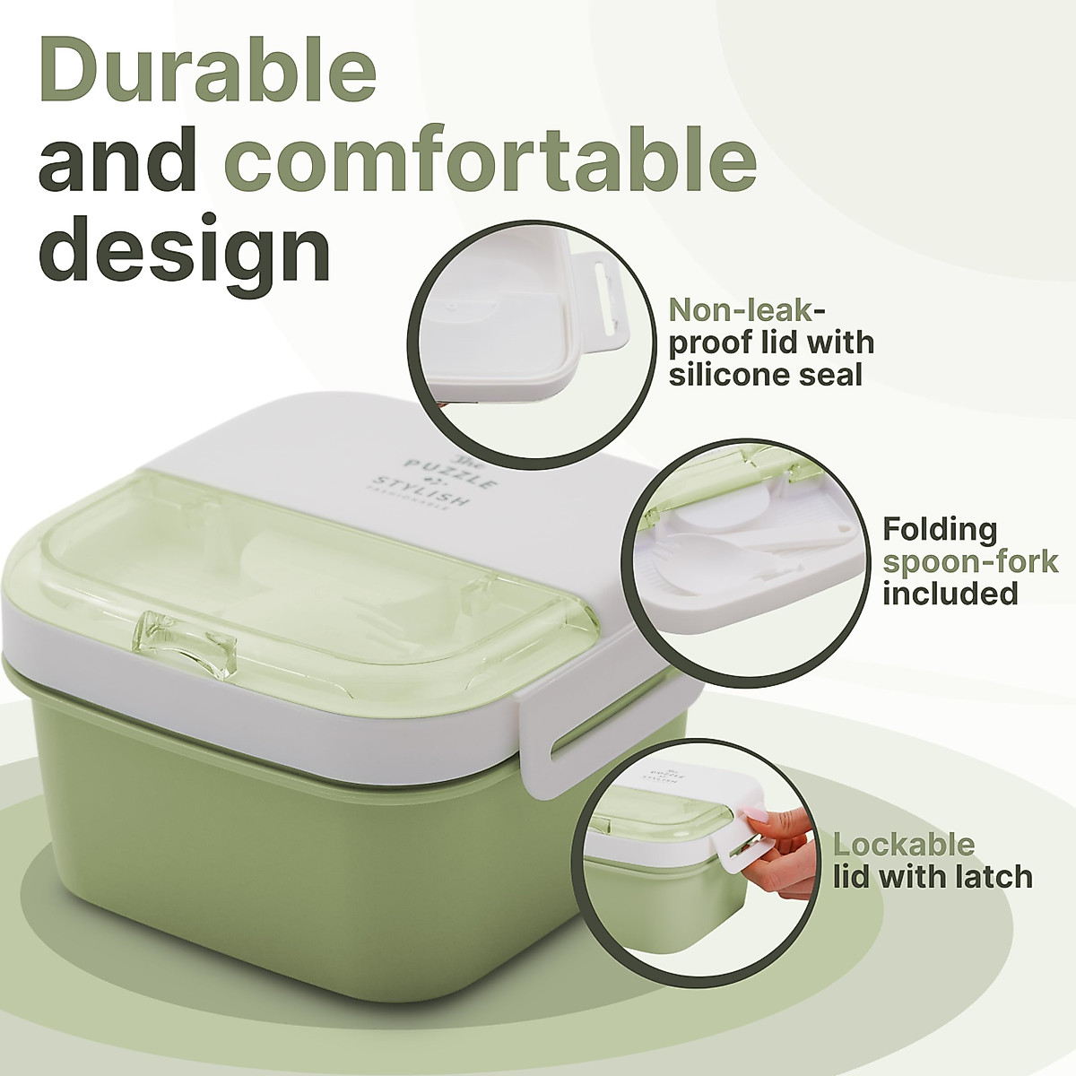 Bento Lunch Box For Adults Kids, 1100 Ml Bento Box Container With 2 Floors 3 Compartments, Leak-proof Sauce Container, Spork, Ideal Salad Container For Lunch For School, Office, Travel, Green