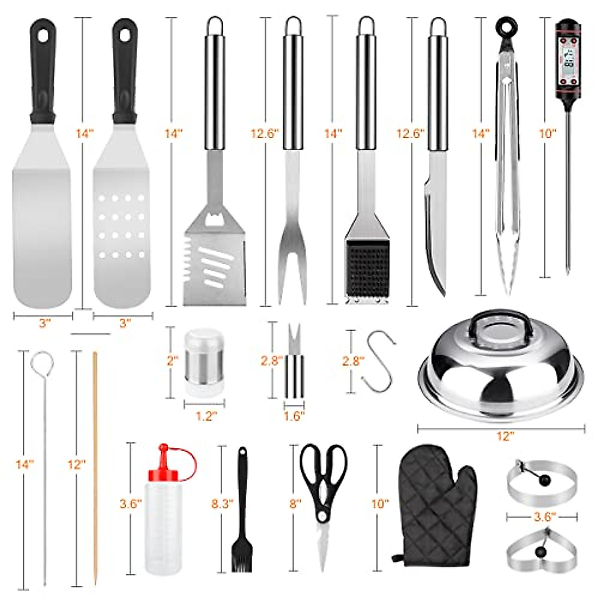 Griddle Accessories Kit,147pcs Flat Top Grill Accessories Set for Blackstone and Camp Chef,Professional Grill BBQ Spatula Set with Basting Cover,Spatula,Scraper,Bottle,Tongs,Egg Ring,Thermometer