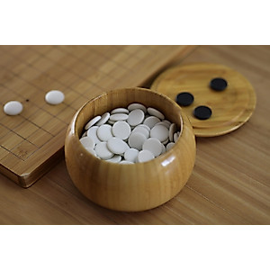 SongYun Go Game Set Reversible 19x19 / 13x13 Bamboo Game Board with Single Convex Ceramic Stone 361pcs and Bamboo Go Bowls, 2 Players Board Game