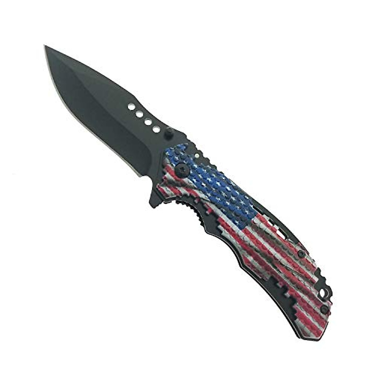 P.S. 8 1/4" Overall ABS Hex Pattern Drop Point EDC Pocket Knife w/Belt Clip