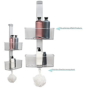 Bath Bliss Adjustable Aluminum 2 Tier Hanging Shower Caddy | Jumbo | Bathroom Storage | Good for Shampoo, Soaps, Razors, Wash Cloths | Rust Proof | Silver