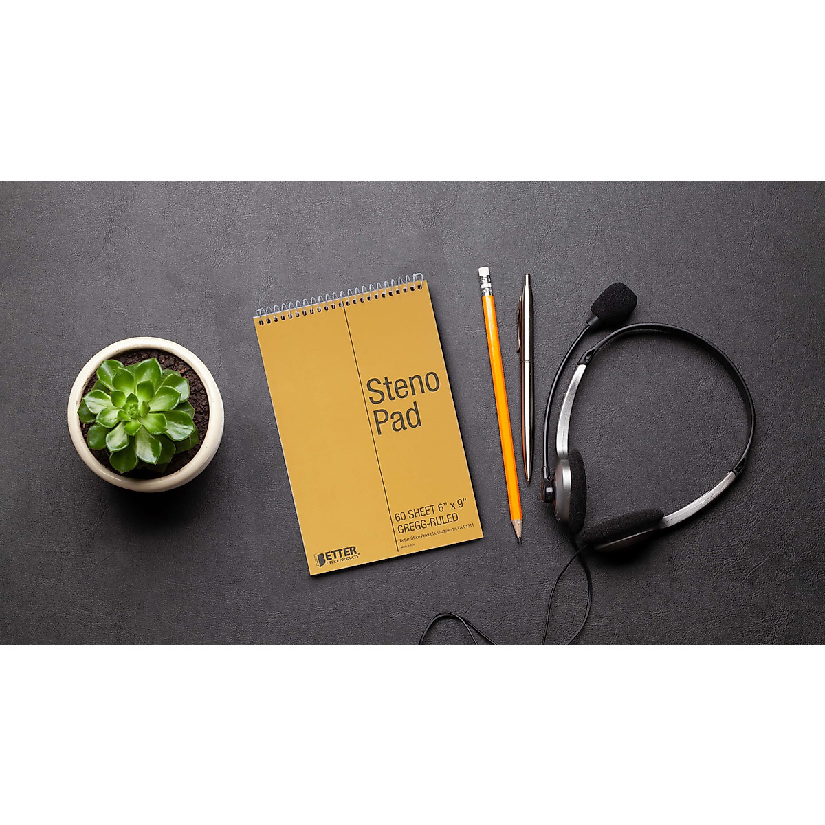 Better Office Products Spiral Steno Pads, 8 Pack, 6 x 9 inches, 60 Sheets, White Paper, Gregg Rule, Natural Board Cover, 8 Steno Notebooks