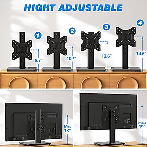Rfiver Universal Swivel Tabletop TV Stand for Flat Screens 23 24 26 32 39 40 42 43 Inch, Heavy Duty Center Pedestal Stand Replacement with Black Tempered Glass Base and Height Adjustable Mount