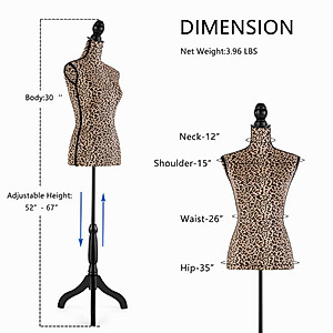 Encomle Dress Form Female Mannequin Torso, Height Adjustable Mannequin Body with Stand for Sewing, Display, Leopard Print