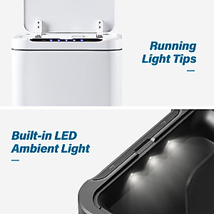 ELPHECO Stainless Steel Trash Can with Lid 2.5 Gallon Motion Sensor Trash Can with Wooden Legs, 9.5 Liter Automatic Metal Garbage Can for Office, Dog Proof Trash Bin for Bathroom, Bedroom