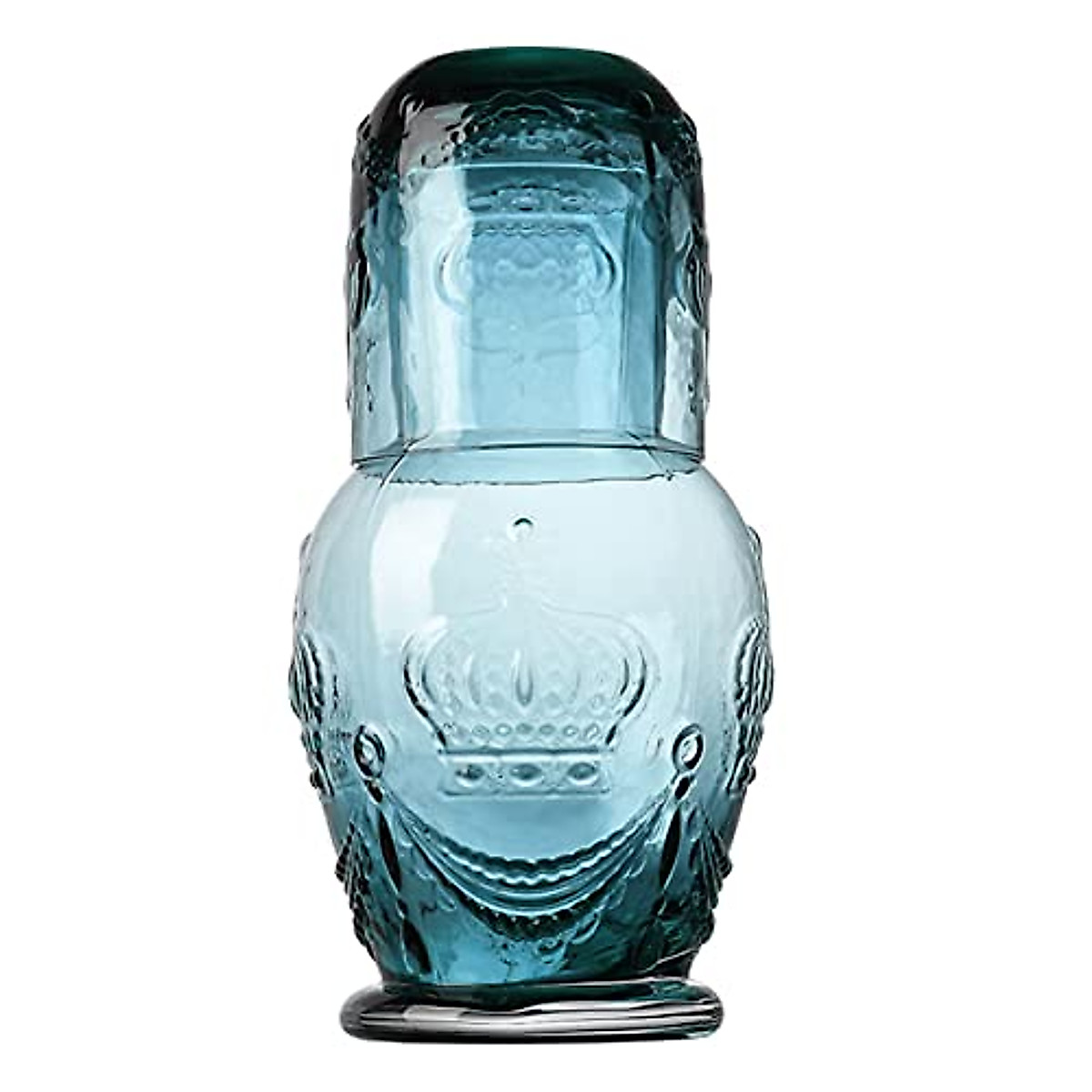 RockTrend Retro Crown Relief Clear Glass Bedside Night Water Carafe with Tumbler Glass, Pitcher And Cup Night Set