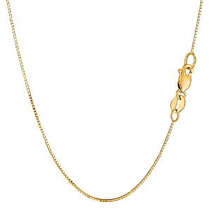 Jewelry Affairs 14k Yellow Real Solid Gold Mirror Box Chain Necklace, 0.7mm, 20"