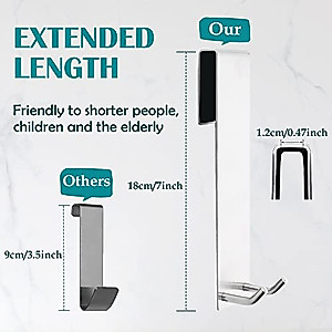 BOSHAn 2Pcs Stainless Steel Long Hook,Hook Behind The Door,Simple No-Perforation Double Hook,Towel Coat Bathrobe Hook Rack,Suitable for Bathroom,Kitchen,Partition Door (2, Silver)