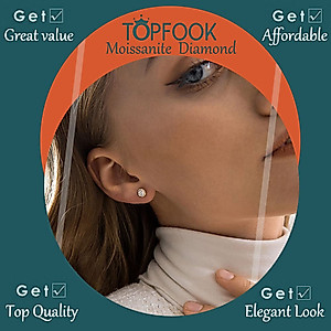 Moissanite Diamond Earrings for Women 18K Yellow Gold Plated 925 Sterling Silver Bezel Set Round Studs Topfook Jewelry