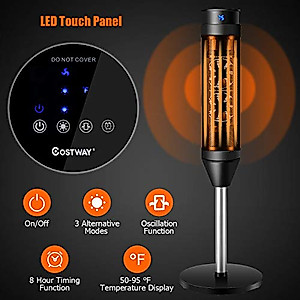 COSTWAY Ceramic Heater with Remote Control, 1000W/1500W Portable Heater with 8H Timer, Adjustable Thermostat, Overheat and Tip-Over Protection, Electric Space Heater for Indoor Use, Bedroom, Black