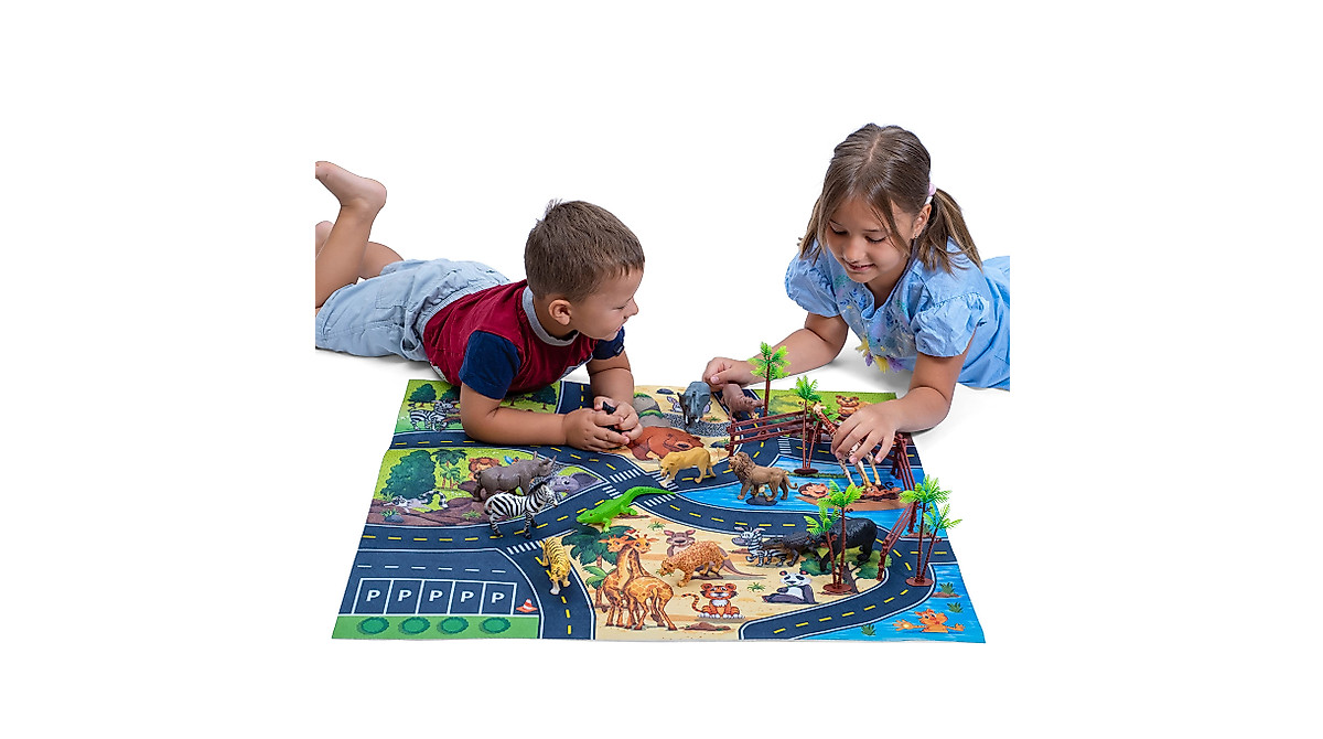 JoyKip Safari Animal Figures & Play Mat for Kids - Educational Toy