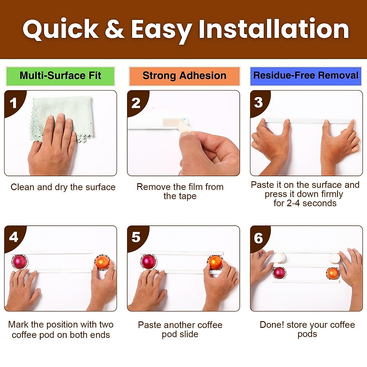 Coffee Pod Holder, K Cup Holders for Counter,10 PCS Coffee Pods Storage/Organizer,Wall Mount Coffee Pod Holder with Adhesives,Under Cabinets-White